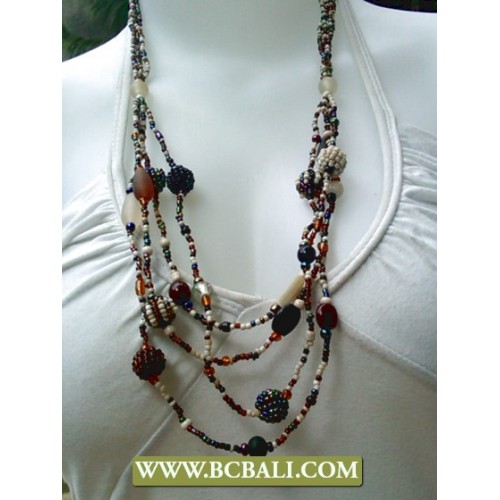 Multi Strand Ethnic Fashion Bead Necklace Multi Strand Ethnic Bead